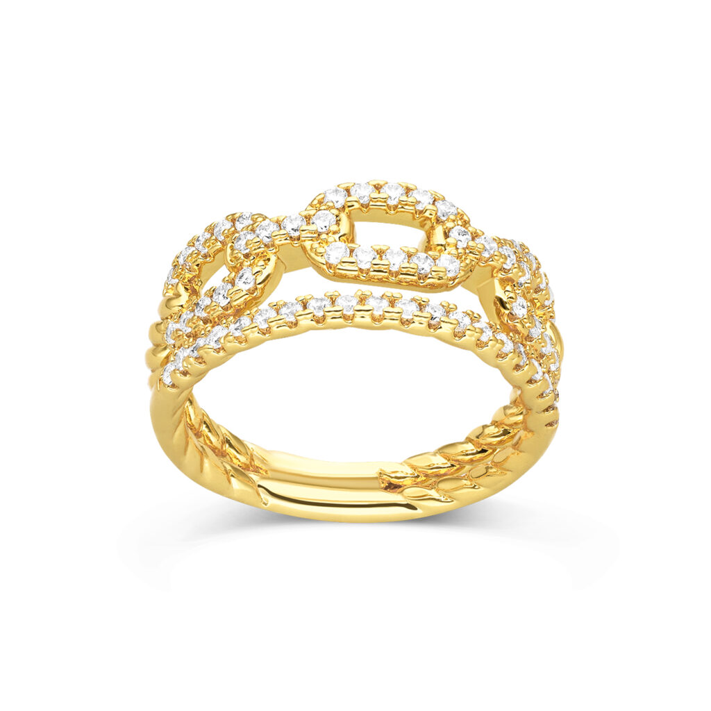 Bague Dorée Anneau Et Maille Sertie - Orus Bijoux