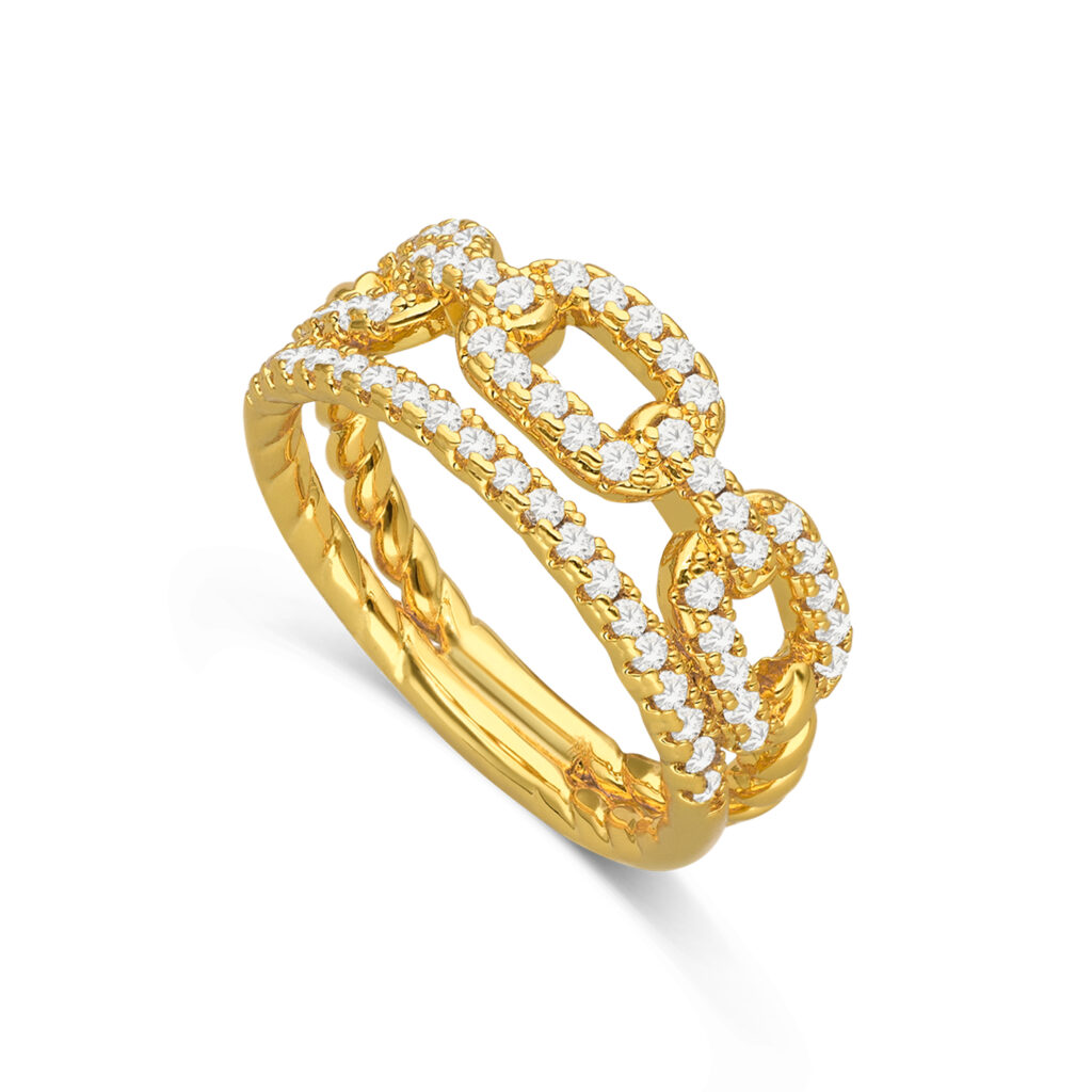 Bague Dorée Anneau Et Maille Sertie - Orus Bijoux