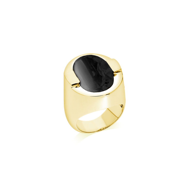 Bague Diane Argent Doré Pierre Onyx Noir - Orus Bijoux