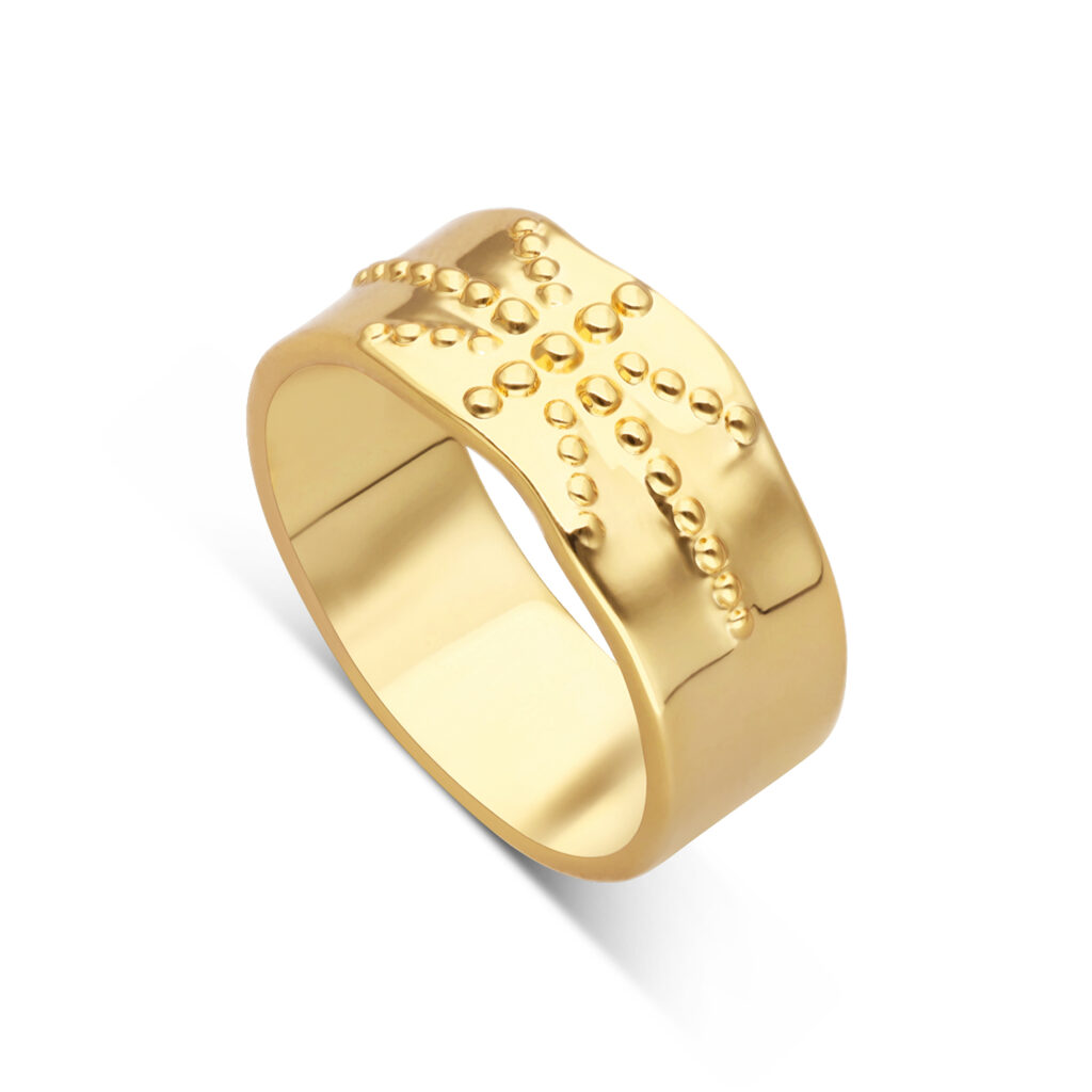 Bague Dorée Anneau Et Maille Sertie - Orus Bijoux