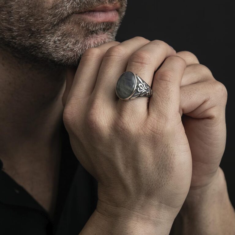 Bague Homme Symbol Argent Labradorite - Orus Bijoux