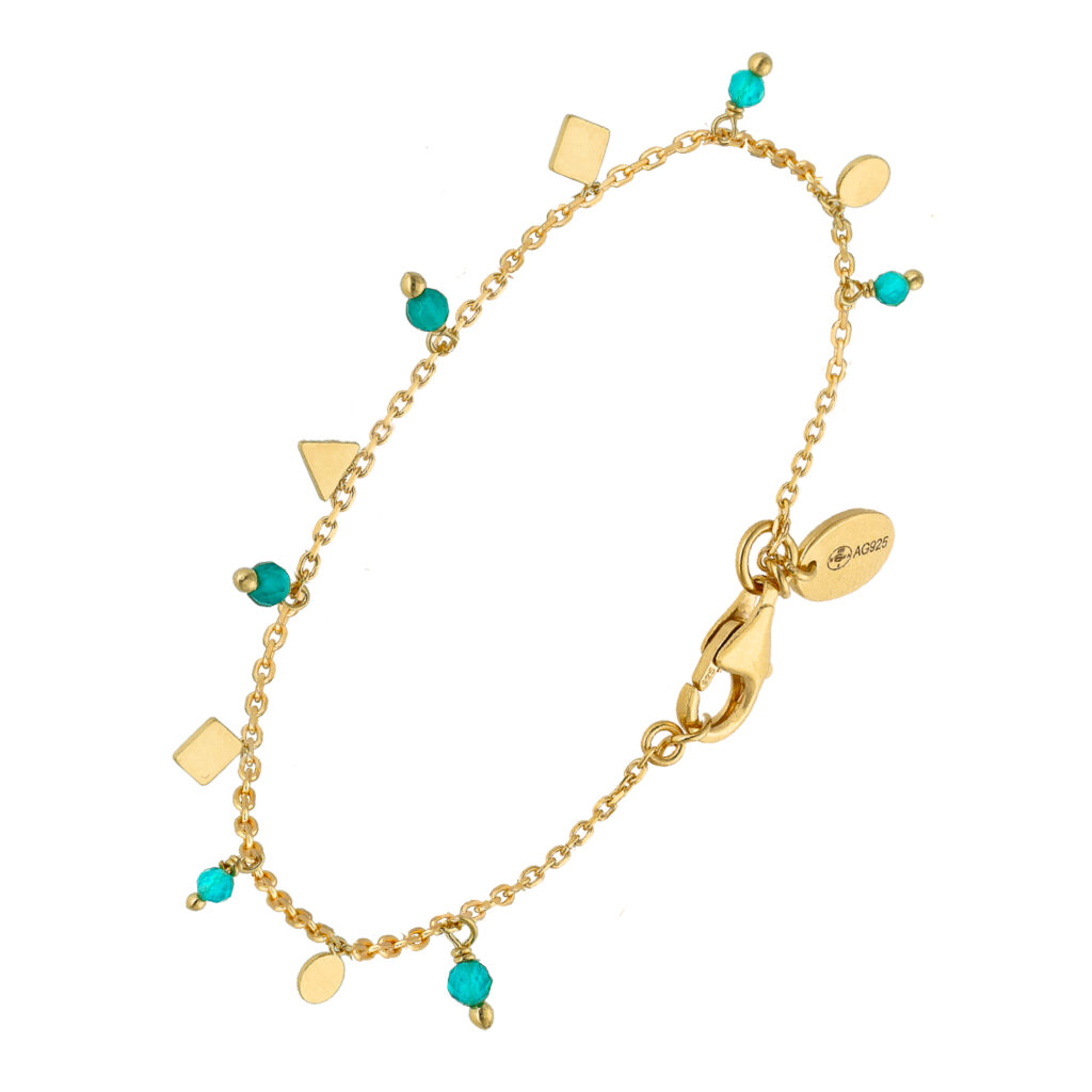 Collier Argent Doré Pampilles De Forme Geometrique Et Pierre Turquoise