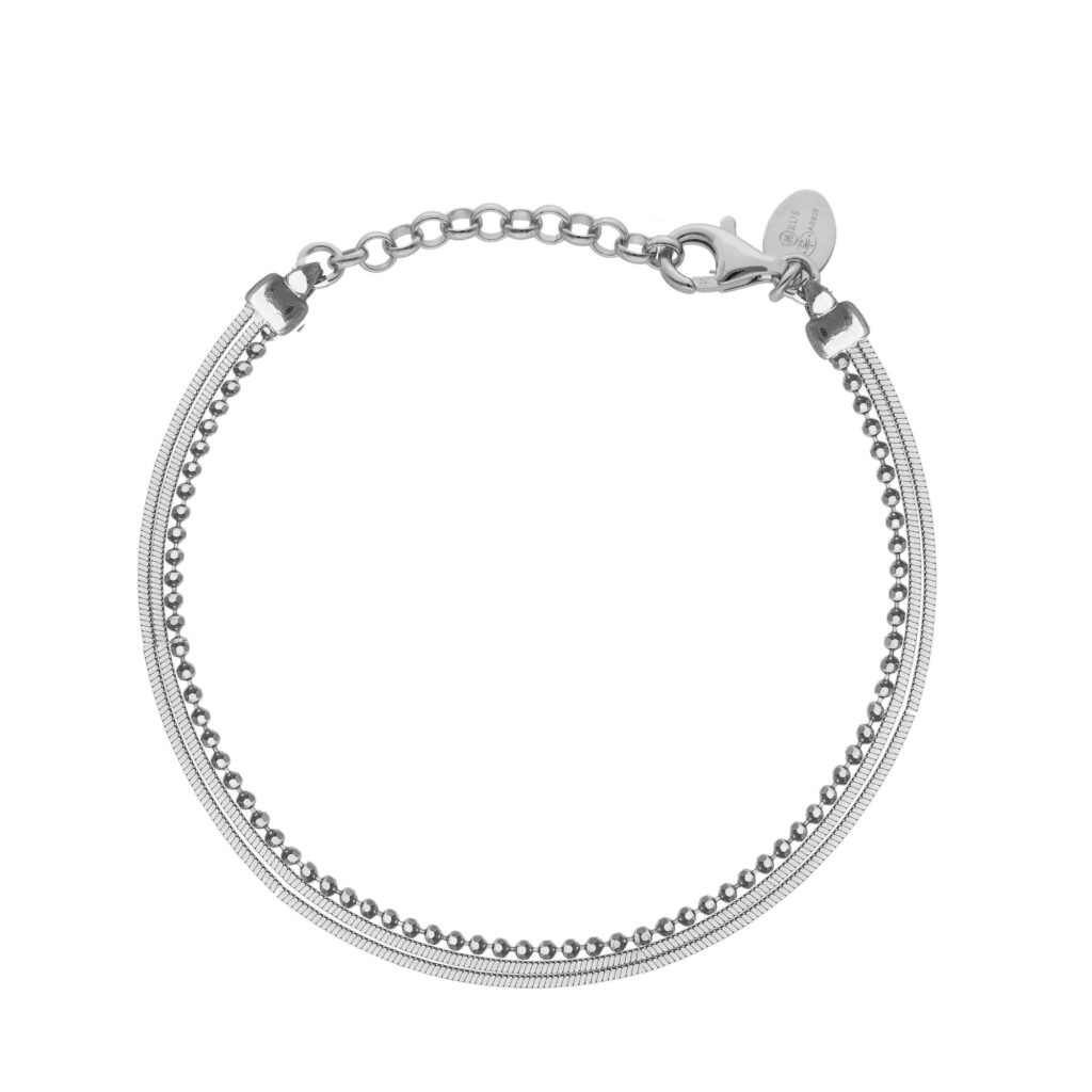 Bracelet Argent Rhodié Triples Mailles Serpentine Et Maille Ronde Diamantée