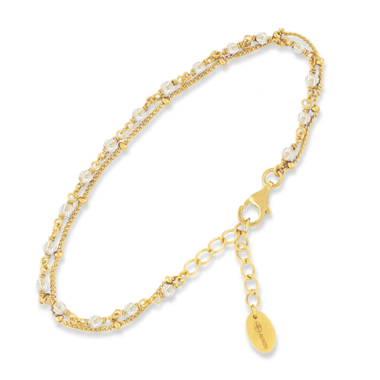 Bracelet En Argent Doré Double Chaine Pierres Naturelles Blanches ...