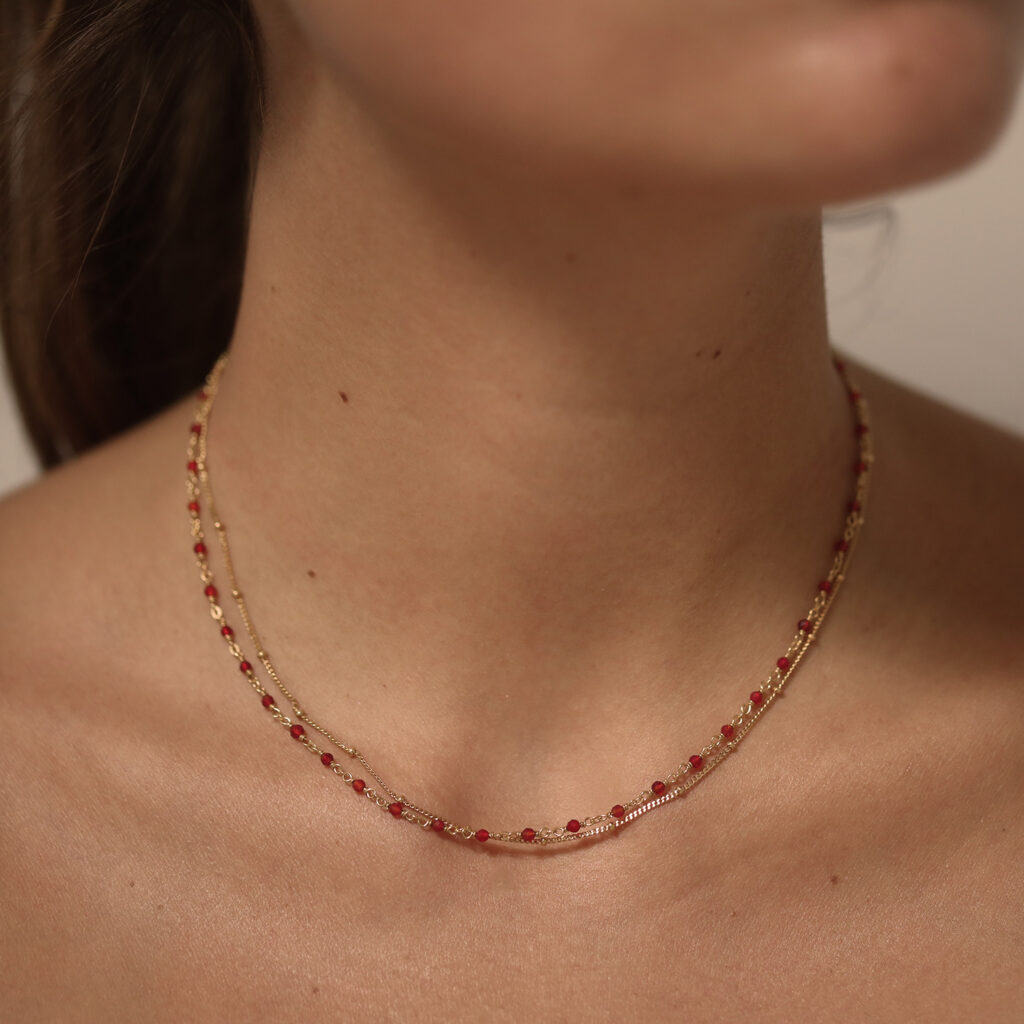 Collier Argent Doré Double Chaine Et Pierres Naturelles Noires - Orus ...