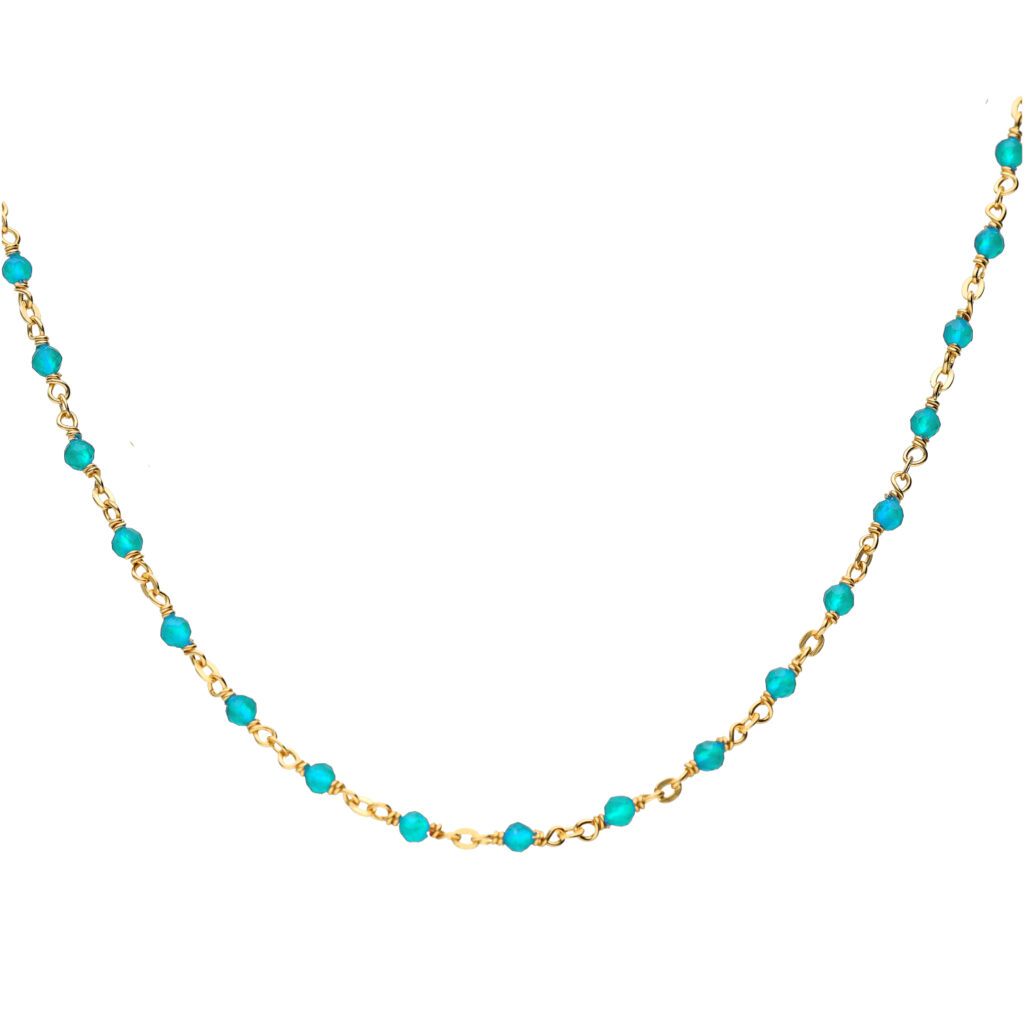 Collier Argent Doré Et Pierres Naturelles Turquoise