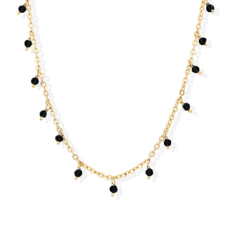 Collier Argent Doré Petites Perles Pampilles Et Pierre Améthyste