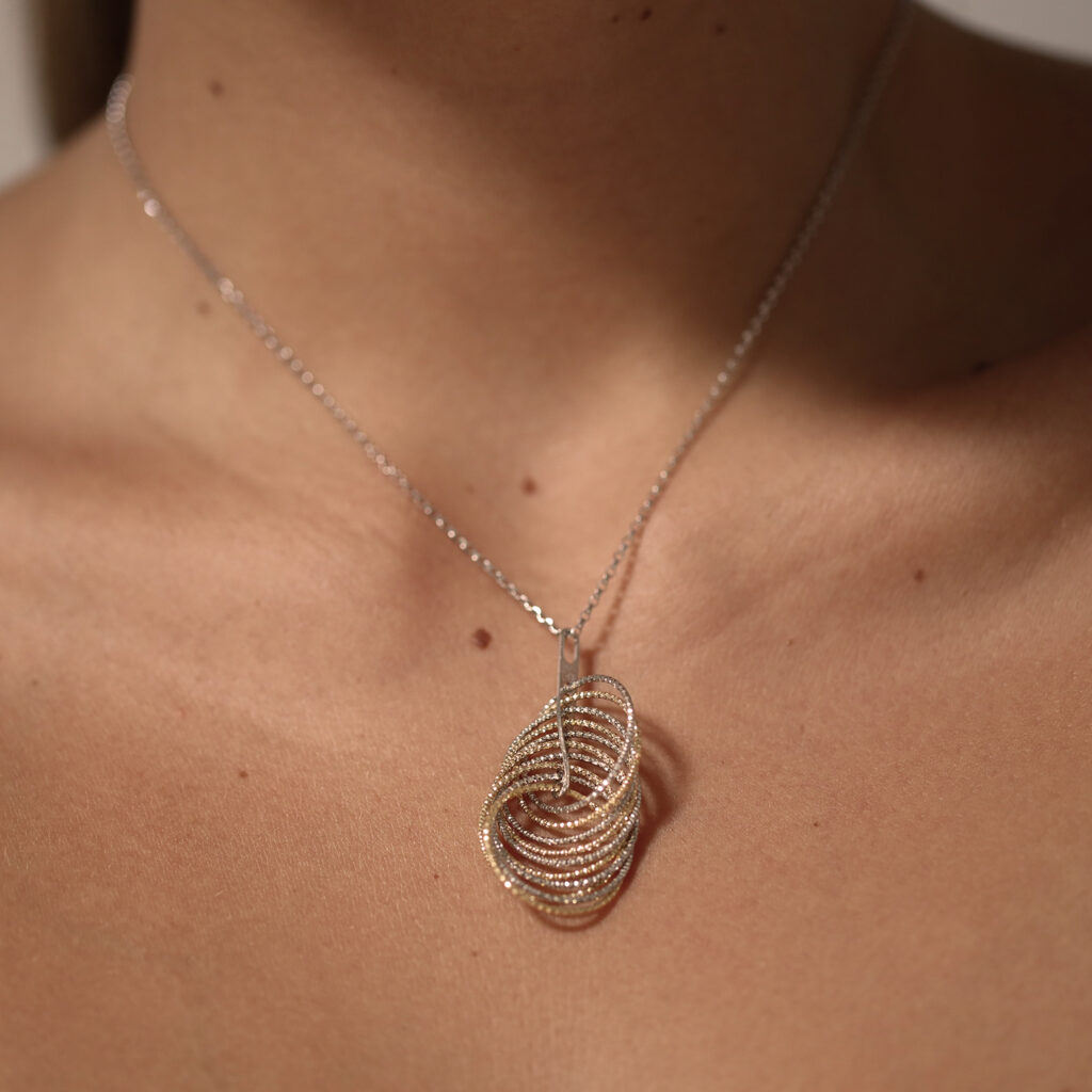Collier Argent Doré Diamanté Spirale Vertigo - Orus Bijoux