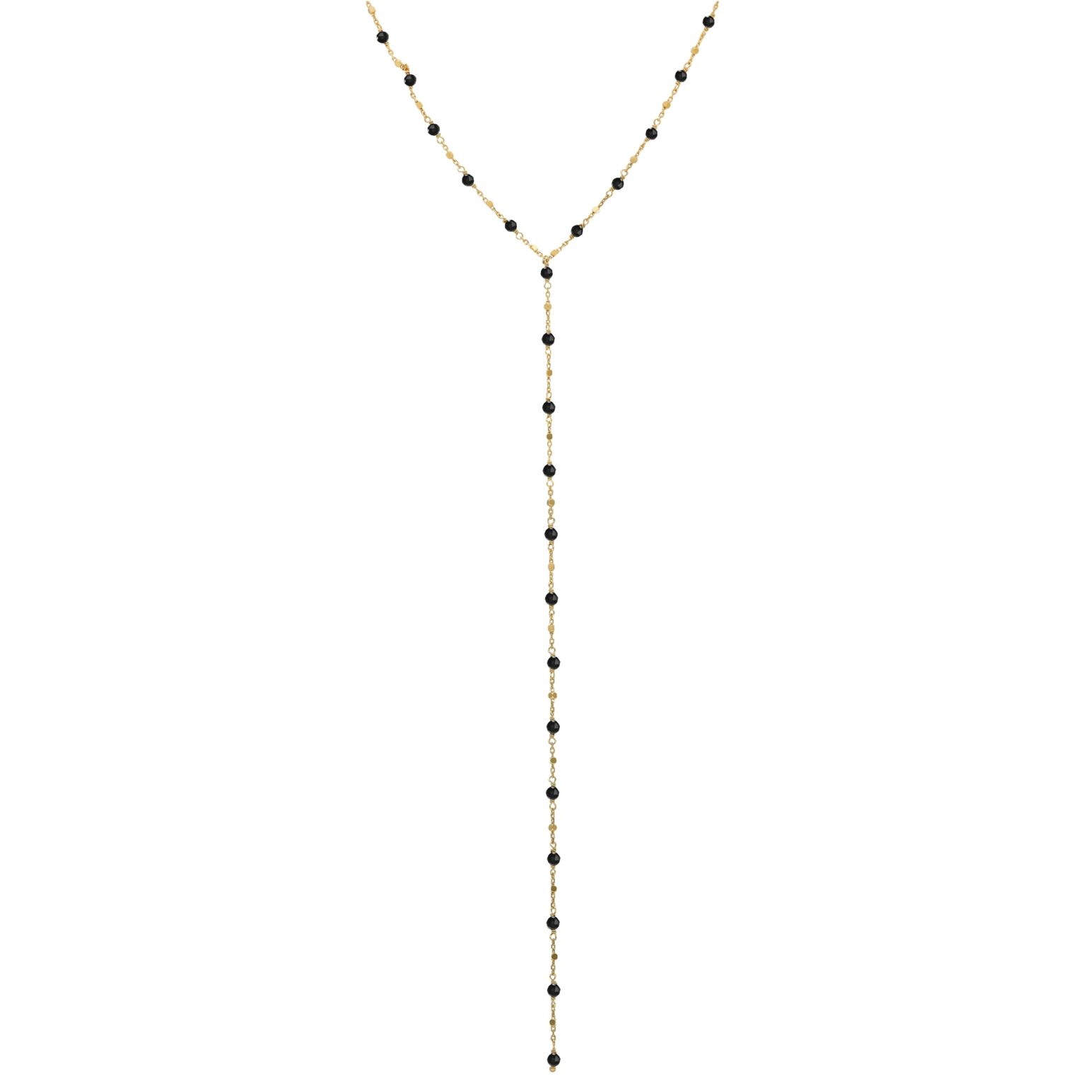 Collier Cravate Argent Doré Pierres Spinelle Noires